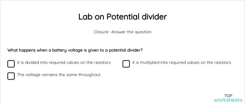 Lab on Potential divider. Interactive worksheet | TopWorksheets