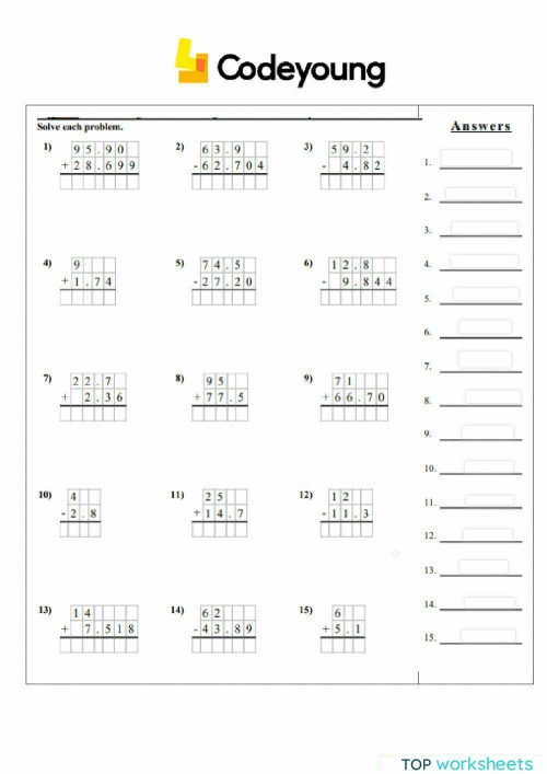 Addition And Subtraction Of Decimals Concept Cw Interactive