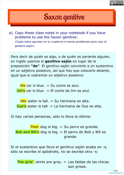 Saxon genitive: interactive worksheets and online exercises | TopWorksheets