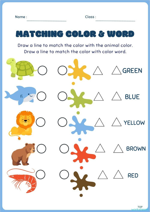 Matching Color and Word ใบงานเชิงโต้ตอบ | TopWorksheets