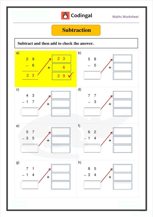 M_G02M07L34_WC01_Verifying Subtraction Using Addition. Interactive worksheet | TopWorksheets