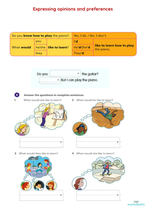 Expressing opinions and preferences. Interactive worksheet | TopWorksheets
