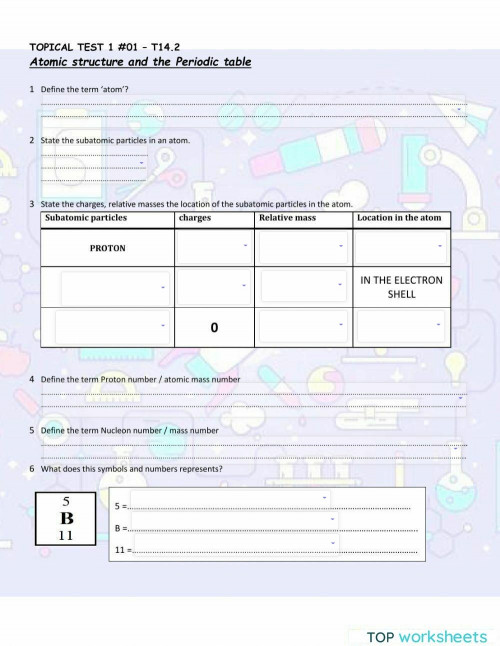 Atomic structure. Interactive worksheet | TopWorksheets