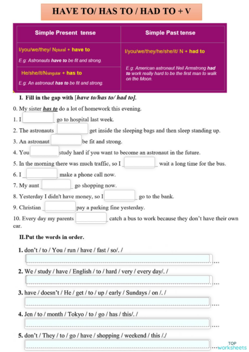 GS4_Have to/has to/had to. Interactive worksheet | TopWorksheets