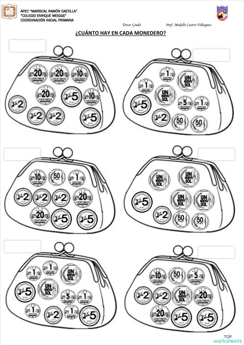Monedas y billetes. Ficha interactiva | TopWorksheets