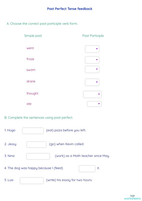 Past Perfect tense. Interactive worksheet | TopWorksheets