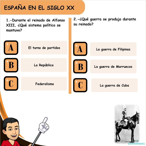 TEST-TEMA ESPAÑA EN EL SIGLO XX-2024. Ficha interactiva | TopWorksheets
