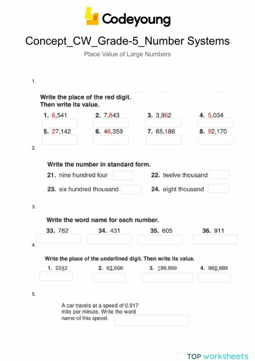 Concept-CW-Place Value of Large Numbers. Interactive worksheet ...