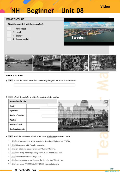 VIDEO - NH - Beginner - Unit 08. Interactive worksheet | TopWorksheets