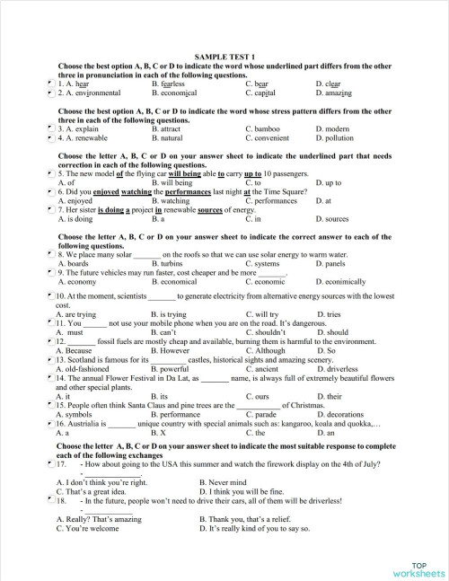 Sample test 1 CVA (Part 1). Interactive worksheet | TopWorksheets