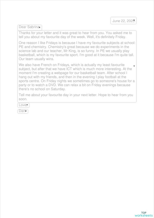 Parts of a letter. Interactive worksheet | TopWorksheets