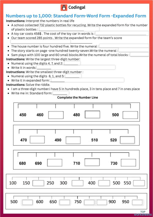 M_G03M01L01_WA02_Represent_numbers_up_to_1,000_4. Interactive worksheet ...