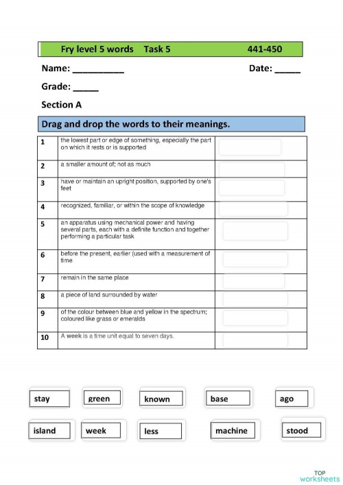 Fry level 5 words Task 5. Interactive worksheet | TopWorksheets
