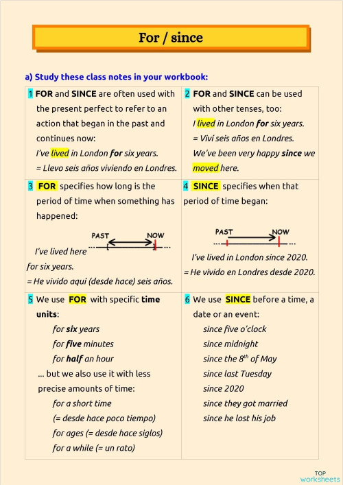 For / since / ago: interactive worksheets and online exercises ...