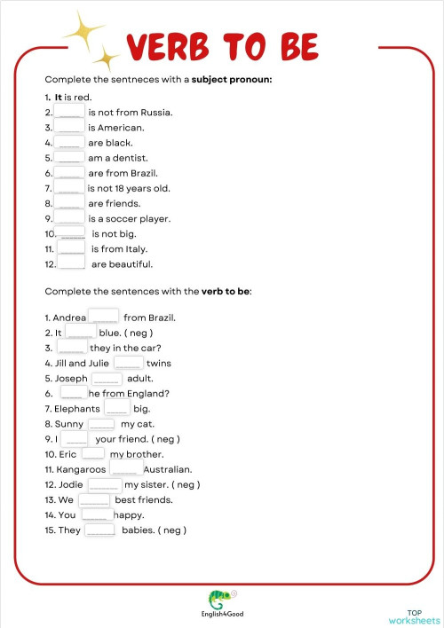 Verb to be 1 - A1. Interactive worksheet | TopWorksheets
