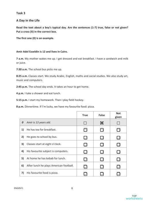 A Day in the life _ Reading. Interactive worksheet | TopWorksheets