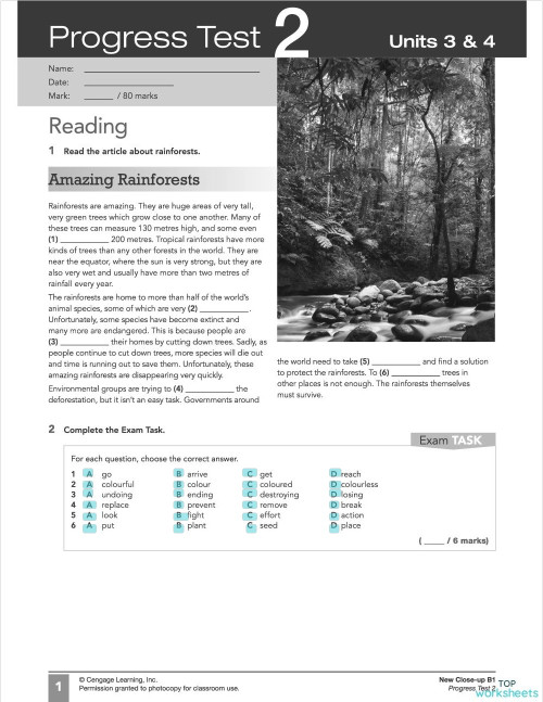 Close-Up B1 Reading Progress Test 2 Units 3&4. Interactive worksheet ...