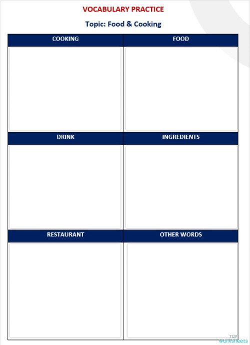 VOCABULARY PRACTICE - FOOD & COOKING. Interactive worksheet | TopWorksheets