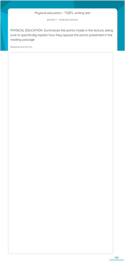 Physical education - TOEFL writing test. Interactive worksheet ...