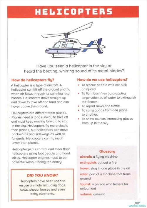 Lesson 57 Helicopters. Interactive worksheet | TopWorksheets