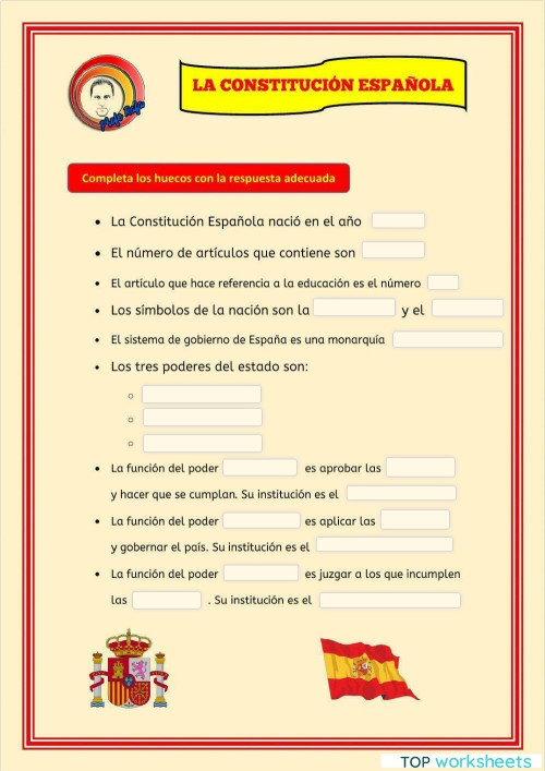 La Constitución Española. Ficha interactiva | TopWorksheets
