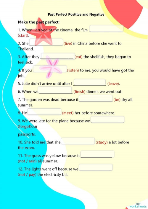 the past perfect. Interactive worksheet | TopWorksheets