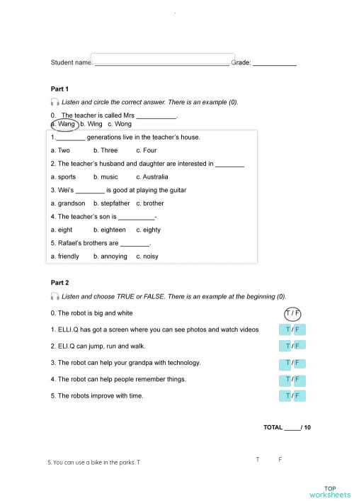 Listening exam. Interactive worksheet | TopWorksheets