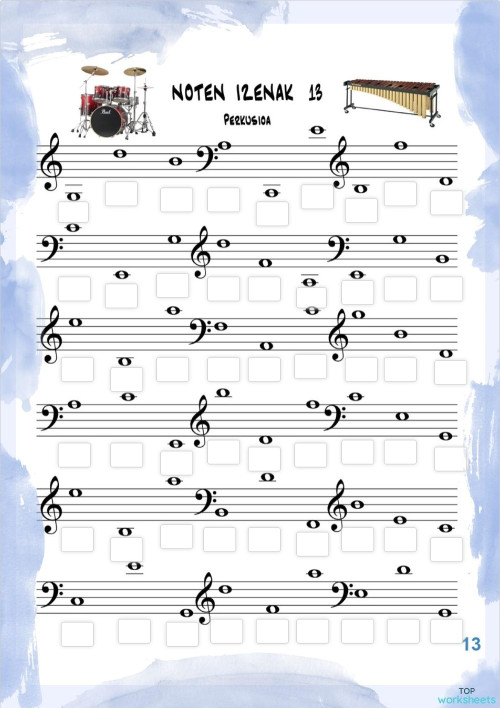 1. Maila PERKUSIOA Noten Izenak 13. Interactive worksheet | TopWorksheets