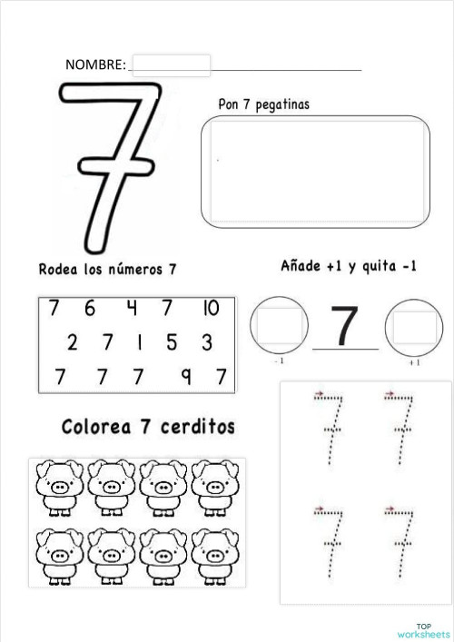 Identifica número 7. Ficha interactiva | TopWorksheets