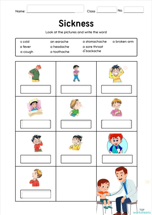 Sickness worksheet ใบงานเชิงโต้ตอบ | TopWorksheets