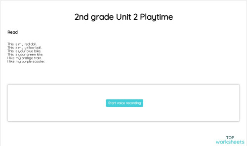 2nd grade Unit 2 Playtime. Interactive worksheet | TopWorksheets