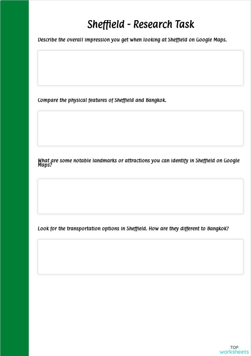 Sheffield - Research Task. Interactive worksheet | TopWorksheets