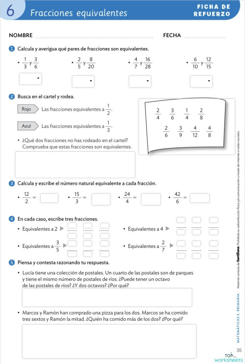 Fracciones equivalentes. Ficha interactiva | TopWorksheets