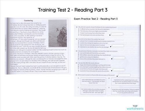 Training Test 2 - Reading Part 3. Interactive worksheet | TopWorksheets