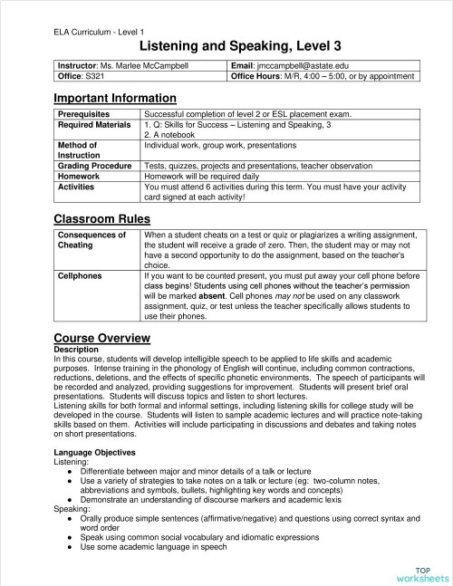 Syllabus outline. Interactive worksheet | TopWorksheets