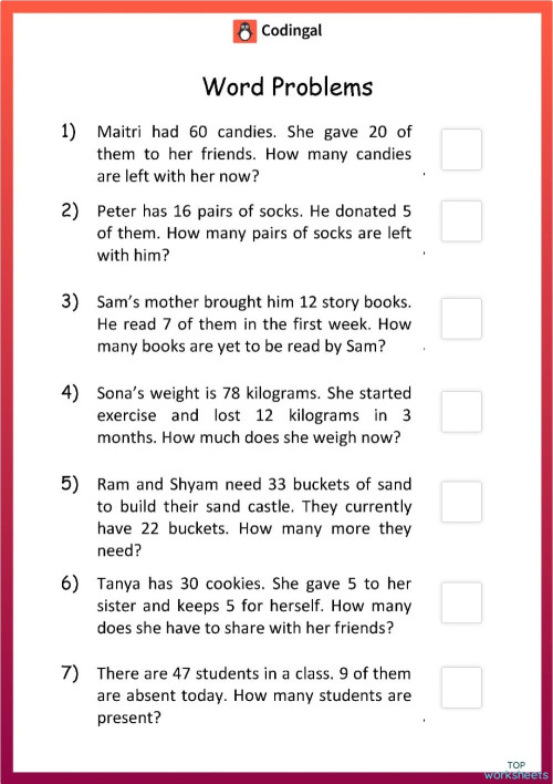 M_G01M07L27_WE02_Word_Problems_for_Subtraction_6. Interactive worksheet | TopWorksheets