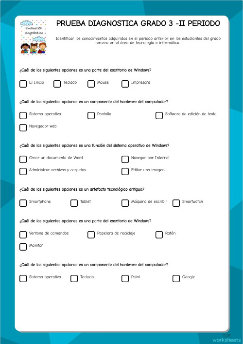 PRUEBA DIAGNOSTICA GRADO 3 -II PERIODO. Ficha interactiva | TopWorksheets