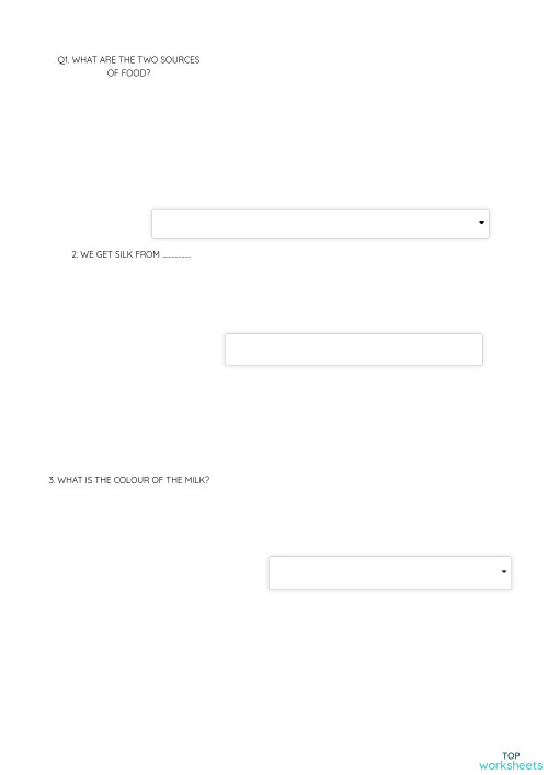 sources of food. Interactive worksheet | TopWorksheets
