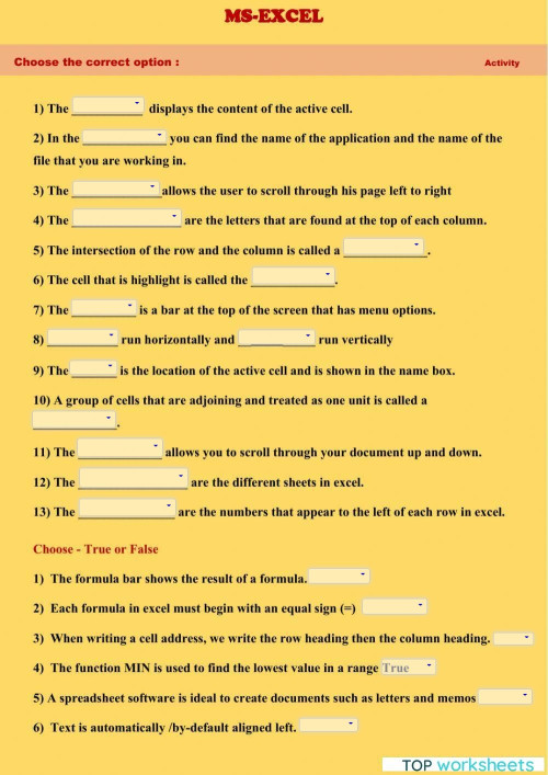 Ms excel Interactive Worksheet TopWorksheets Ms excel Interactive Worksheet TopWorksheets