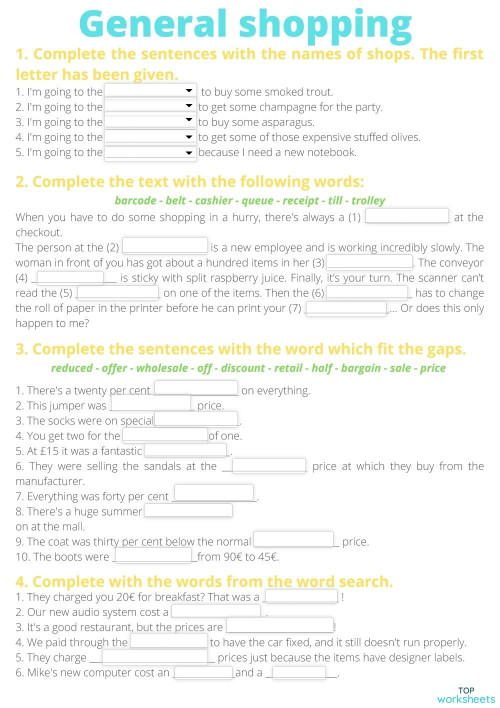 SHOPPING (GENERAL VOCABULARY). Interactive worksheet | TopWorksheets
