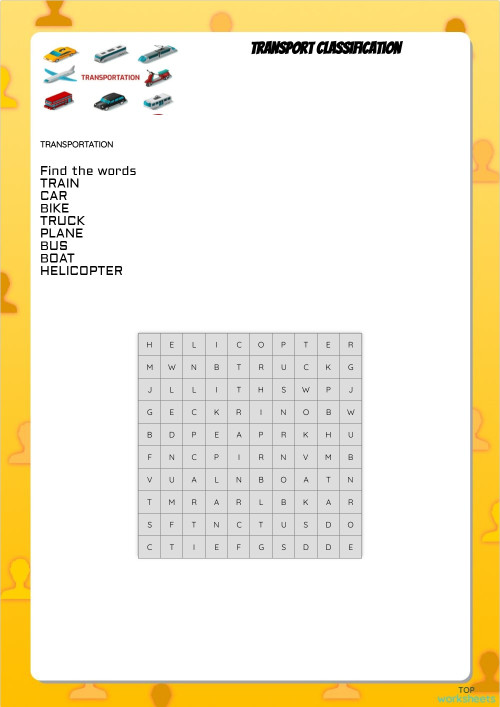 Transport crossword. Interactive worksheet | TopWorksheets