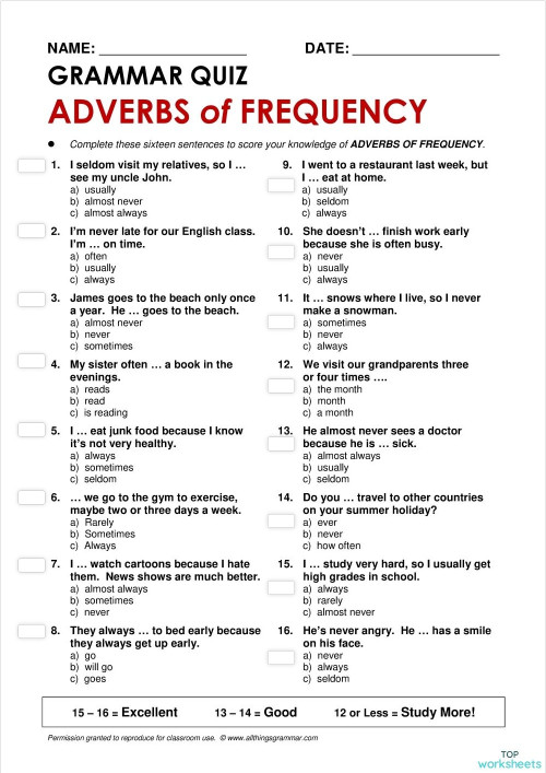 QUIZ-adv-freq. Interactive worksheet | TopWorksheets