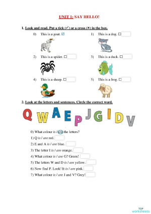 Unit 1: Say hello!. Bài tập tương tác | TopWorksheets