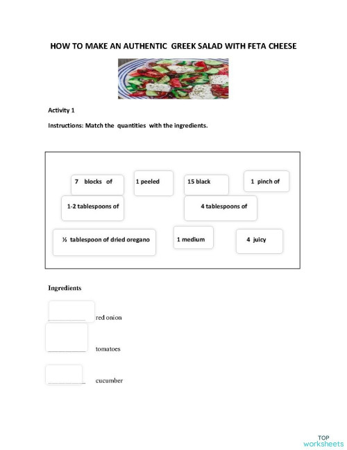 Authentic Greek Salad with feta cheese. Interactive worksheet ...