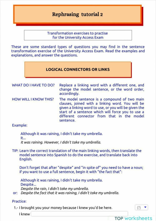 Rephrasing tutorial 2. Interactive worksheet | TopWorksheets