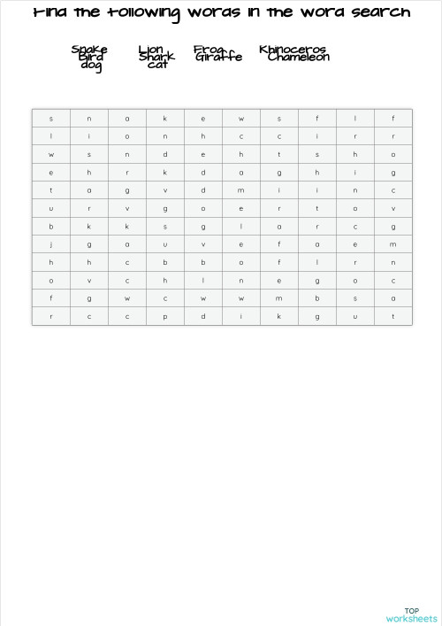 Find the following words in the word search. Interactive worksheet | TopWorksheets
