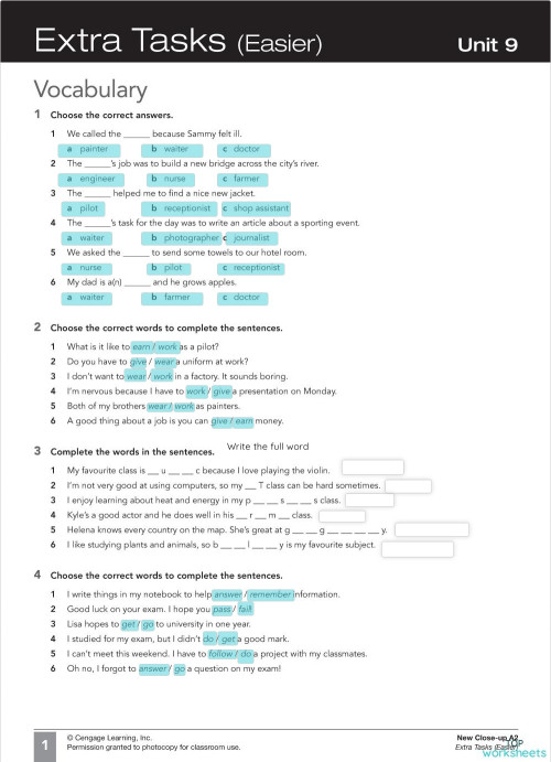 Close-Up A2 Extra Tasks Easier U9. Interactive worksheet | TopWorksheets