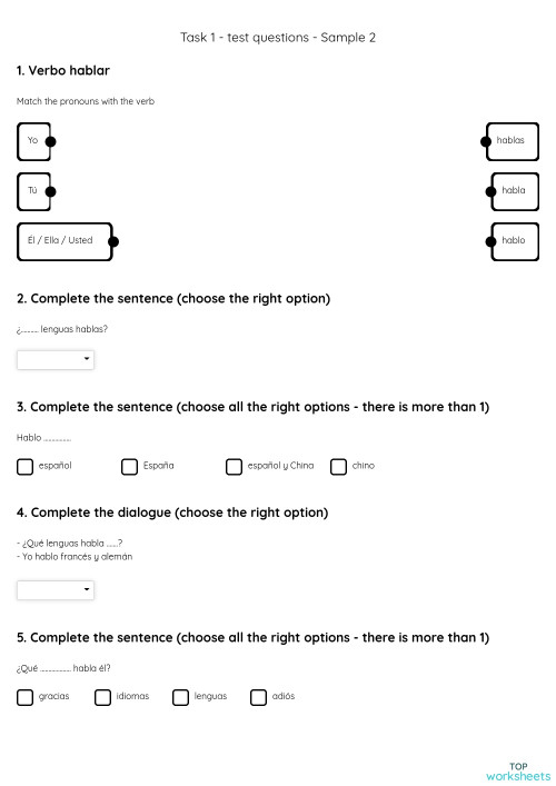 Task 1 - test questions - Sample 2. Ficha interactiva | TopWorksheets