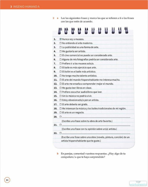 3. El arte 84. Ficha interactiva | TopWorksheets