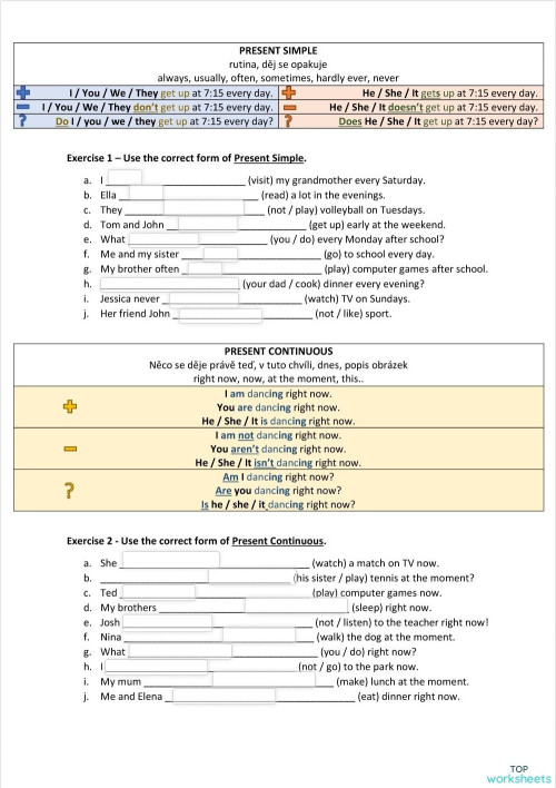 Present Simple & Present Continuous. Interactive worksheet | TopWorksheets
